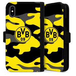 DeinDesign iPhone X Handy Klapph&uuml;lle Handyh&uuml;lle aus Kunst Leder schwarz Flip Case Borussia Dortmund Merchandise Bvb Sideflip mit langer Lasche