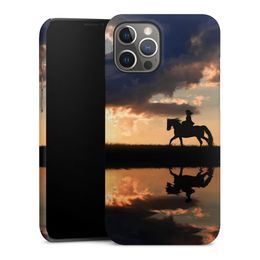 DeinDesign iPhone 12 Pro Max Handy Premium Case Smartphone Handyh&uuml;lle Schutzh&uuml;lle matt Sunset Horseback Riding Horse Premium Case