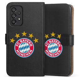 DeinDesign Galaxy A53 5G Handy Klapph&uuml;lle Handyh&uuml;lle aus Kunst Leder schwarz Flip Case Star Fc Bayern M&uuml;nchen Fcb Sideflip mit langer Lasche