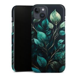 DeinDesign iPhone 14 Plus Handy Premium Case Smartphone Handyh&uuml;lle Schutzh&uuml;lle gl&auml;nzend Eukalyptus Leaves Black Premium Case