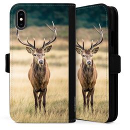 DeinDesign iPhone X Handy Klapph&uuml;lle Handyh&uuml;lle aus Kunst Leder schwarz Flip Case Forrest Deer Meadow Sideflip mit langer Lasche