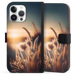 DeinDesign iPhone 14 Pro Max Handy Klapph&uuml;lle Handyh&uuml;lle aus Kunst Leder schwarz Flip Case Sun Pampasgras Nature Sideflip mit Lasche