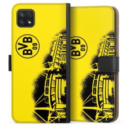 DeinDesign Galaxy A22 5G Handy Klapph&uuml;lle Handyh&uuml;lle aus Kunst Leder schwarz Flip Case Bvb Borussia Dortmund Stadium Sideflip mit langer Lasche