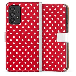 DeinDesign Galaxy A33 5G Handy Klapph&uuml;lle Handyh&uuml;lle aus Kunst Leder wei&szlig; Flip Case Retro Polka Dots Points Sideflip mit Lasche