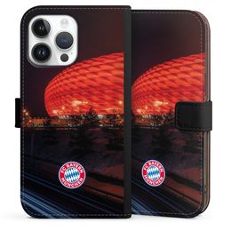 DeinDesign iPhone 14 Pro Max Handy Klapph&uuml;lle Handyh&uuml;lle aus Kunst Leder schwarz Flip Case Fc Bayern M&uuml;nchen Stadium Fcb Sideflip mit Lasche