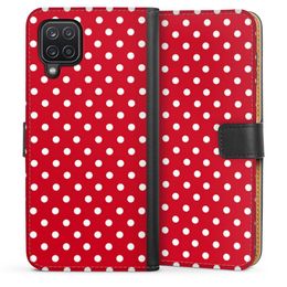 DeinDesign Galaxy A12 Handy Klapph&uuml;lle Handyh&uuml;lle aus Kunst Leder schwarz Flip Case Retro Polka Dots Points Sideflip mit langer Lasche