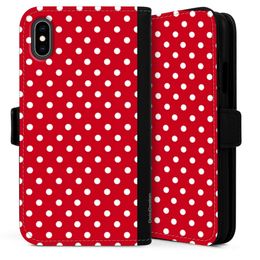 DeinDesign iPhone X Handy Klapph&uuml;lle Handyh&uuml;lle aus Kunst Leder schwarz Flip Case Points Polka Dots Retro Sideflip mit langer Lasche
