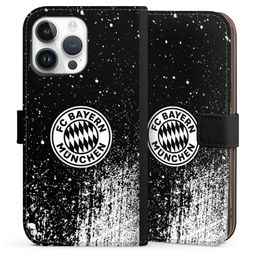 DeinDesign iPhone 14 Pro Max Handy Klapph&uuml;lle Handyh&uuml;lle aus Kunst Leder schwarz Flip Case Official Licensed Product Fcb Fc Bayern M&uuml;nchen Sideflip mit Lasche