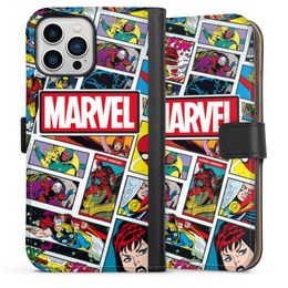 DeinDesign iPhone 13 Pro Max Handy Klapph&uuml;lle Handyh&uuml;lle aus Kunst Leder schwarz Flip Case Muster Comic Marvel Sideflip mit langer Lasche