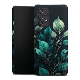 DeinDesign Galaxy A53 5G Handy Premium Case Smartphone Handyh&uuml;lle Schutzh&uuml;lle matt Leaves Eukalyptus Black Premium Case