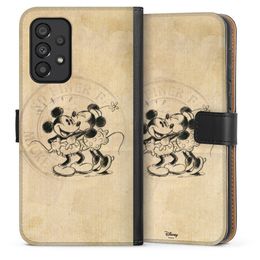 DeinDesign Galaxy A33 5G Handy Klapph&uuml;lle Handyh&uuml;lle aus Kunst Leder schwarz Flip Case Vintage Minnie Mouse Mickey Mouse Sideflip mit langer Lasche