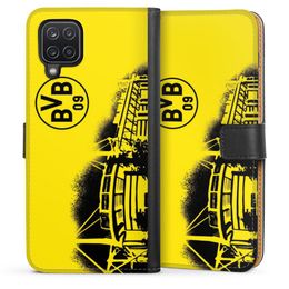 DeinDesign Galaxy A12 Handy Klapph&uuml;lle Handyh&uuml;lle aus Kunst Leder schwarz Flip Case Stadium Bvb Borussia Dortmund Sideflip mit langer Lasche