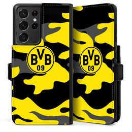 DeinDesign Galaxy S21 Ultra 5G Handy Klapph&uuml;lle Handyh&uuml;lle aus Kunst Leder schwarz Flip Case Borussia Dortmund Merchandise Bvb Sideflip mit Lasche