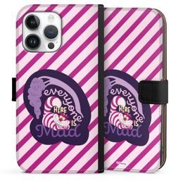 DeinDesign iPhone 14 Pro Max Handy Klapph&uuml;lle Handyh&uuml;lle aus Kunst Leder schwarz Flip Case Disney Grinning Cat Alice In Wonderland Sideflip mit Lasche