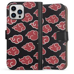 DeinDesign iPhone 13 Pro Max Handy Klapph&uuml;lle Handyh&uuml;lle aus Kunst Leder schwarz Flip Case Naruto Shippuden Pattern Akatsuki Sideflip mit langer Lasche