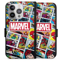 DeinDesign iPhone 14 Pro Handy Klapph&uuml;lle Handyh&uuml;lle aus Kunst Leder schwarz Flip Case Muster Comic Marvel Sideflip mit langer Lasche