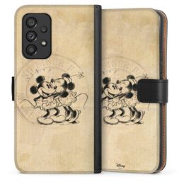 DeinDesign Galaxy A53 5G Handy Klapph&uuml;lle Handyh&uuml;lle aus Kunst Leder schwarz Flip Case Vintage Minnie Mouse Mickey Mouse Sideflip mit langer Lasche