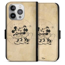 DeinDesign iPhone 14 Pro Handy Klapph&uuml;lle Handyh&uuml;lle aus Kunst Leder schwarz Flip Case Minnie Mouse Vintage Mickey Mouse Sideflip mit langer Lasche