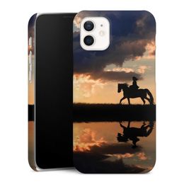 DeinDesign iPhone 12 mini Handy Premium Case Smartphone Handyh&uuml;lle Schutzh&uuml;lle matt Sunset Horseback Riding Horse Premium Case