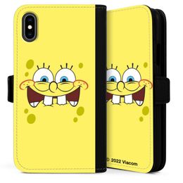 DeinDesign iPhone Xs Handy Klapph&uuml;lle Handyh&uuml;lle aus Kunst Leder schwarz Flip Case Official Licensed Product Spongebob Kindheit Sideflip mit langer Lasche