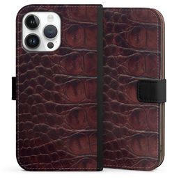 DeinDesign iPhone 14 Pro Max Handy Klapph&uuml;lle Handyh&uuml;lle aus Kunst Leder schwarz Flip Case Leather Crocodile Animal Print Sideflip mit Lasche