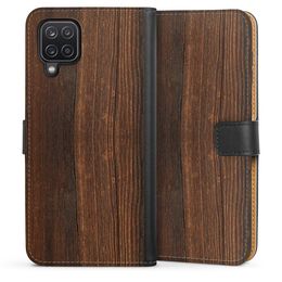 DeinDesign Galaxy A12 Handy Klapph&uuml;lle Handyh&uuml;lle aus Kunst Leder schwarz Flip Case Nut Tree Wood Wooden Look Sideflip mit langer Lasche