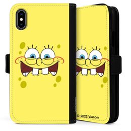 DeinDesign iPhone X Handy Klapph&uuml;lle Handyh&uuml;lle aus Kunst Leder schwarz Flip Case Official Licensed Product Kindheit Spongebob Sideflip mit langer Lasche