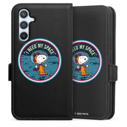 DeinDesign Galaxy A54 5G Handy Klapph&uuml;lle Handyh&uuml;lle aus Kunst Leder schwarz Flip Case Peanuts Weltall Snoopy Sideflip mit Lasche