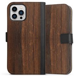 DeinDesign iPhone 13 Pro Max Handy Klapph&uuml;lle Handyh&uuml;lle aus Kunst Leder schwarz Flip Case Wood Nut Tree Wooden Look Sideflip mit langer Lasche