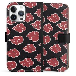 DeinDesign iPhone 14 Pro Max Handy Klapph&uuml;lle Handyh&uuml;lle aus Kunst Leder schwarz Flip Case Naruto Shippuden Pattern Akatsuki Sideflip mit Lasche
