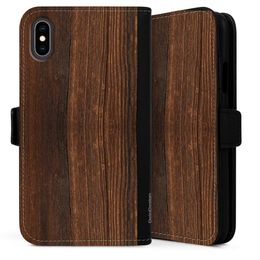 DeinDesign iPhone X Handy Klapph&uuml;lle Handyh&uuml;lle aus Kunst Leder schwarz Flip Case Wood Nut Tree Wooden Look Sideflip mit langer Lasche