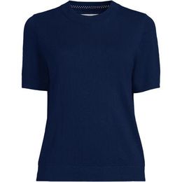 LANDS' END Rundhalspullover aus Baumwolle/Seidenmix, Damen,  Blau, Baumwolle/Seide/Nylon, by Lands' End