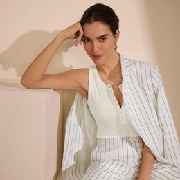 LANDS' END Ärmelloses Henley-Shirt, Damen,  Weiß, Elasthan/Kunstseide/Viskose, by Lands' End