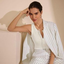LANDS' END Ärmelloses Henley-Shirt, Damen,  Weiß, Elasthan/Kunstseide/Viskose, by Lands' End