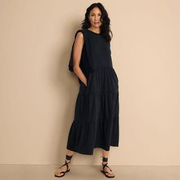 LANDS' END Maxi-Baumwollkleid aus Flammgarn, Damen,  Schwarz, Baumwolle, by Lands' End