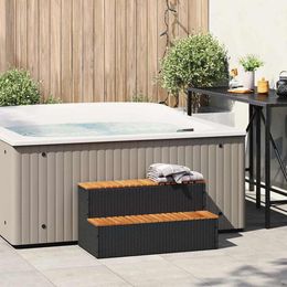 vidaXL Whirlpooltreppe Schwarz 100x50x50,5cm Poly Rattan Akazie Massiv