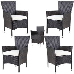 Casaria Polyrattan Gartenstuhl 4er-Set Braun/Creme stapelbar
