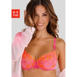 Bügel-BH Lascana "Wanda", Damen, Gr. 75, Cup D, pink (pink, orange), Spitze, Obermaterial: 82% Polyamid, 12% Polyester, 6% Elasthan, Sexy, BHs, mit Zierschnürung und Stickerei Spitze, Dessous