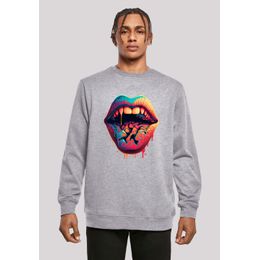 Kapuzenpullover F4NT4STIC "Drooling Lips CREW", Damen, Gr. 5XL, grau (erdgrau), Obermaterial: 50% Baumwolle, 50% Polyester, relaxed fit, Rundhals, Pullover Kapuzenpullover, Print