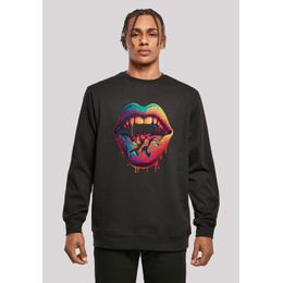 Kapuzenpullover F4NT4STIC "Drooling Lips CREW", Damen, Gr. S, schwarz, Obermaterial: 50% Baumwolle, 50% Polyester, relaxed fit, Rundhals, Pullover Kapuzenpullover, Print