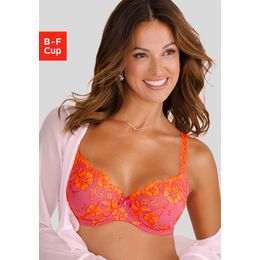 Bügel-BH Lascana "Wanda", Damen, Gr. 100, Cup D, pink (pink, orange), Spitze, Obermaterial: 78% Polyamid, 12% Polyester, 6% Baumwolle, 4% Elasthan, Sexy, BHs, mit Stickerei Spitze in floraler Optik, Dessous