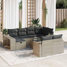 vidaXL 11-tlg. Garten-Sofagarnitur mit Kissen Hellgrau Poly Rattan