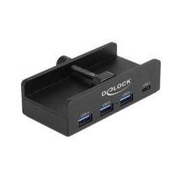 Delock Externer USB 5 Gbps 4 Port Hub 3 x USB Typ-A und 1 x USB Type-C mit Feststellschraube, USB-Hub schwarz