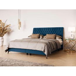 Polsterbett LEONIQUE "SYDNEE mit Matratze und Topper, in 2 Breiten (160 und 180 cm)", blau (dunkelblau), B:182,5cm H:122cm L:223cm, 100% Polyester, Betten, Boxspringbett mit Kopfteil, Bettkasten, Matratze (BFK/TFK) und Topper