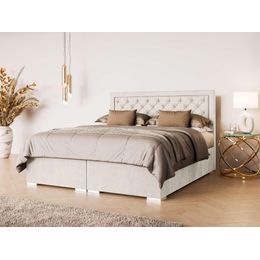 Polsterbett LEONIQUE "SACY mit Matratze und Topper, in 2 Breiten (160 und 180 cm)", beige (hellbeige), B:182cm H:121cm L:209cm, 100% Polyester, Betten, Boxspringbett mit Kopfteil, Bettkasten, Matratze (BFK/TFK) und Topper