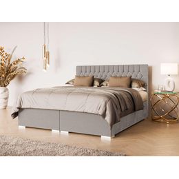 Polsterbett LEONIQUE "ALIY mit Matratze und Topper, in 3 Breiten (140, 160 und 180 cm)", braun (hellbraun), B:188cm H:122cm L:209cm, 100% Polyester, Betten, Boxspringbett mit Kopfteil, Bettkasten, Matratze (BFK/TFK) und Topper