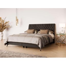 Polsterbett LEONIQUE "SYDNEE mit Matratze und Topper, in 2 Breiten (160 und 180 cm)", grau (anthrazit), B:162,5cm H:122cm L:223cm, 100% Polyester, Betten, Boxspringbett mit Kopfteil, Bettkasten, Matratze (BFK/TFK) und Topper