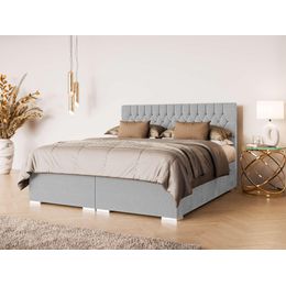 Polsterbett LEONIQUE "ALIY mit Matratze und Topper, in 3 Breiten (140, 160 und 180 cm)", grau, B:188cm H:122cm L:209cm, 100% Polyester, Betten, Boxspringbett mit Kopfteil, Bettkasten, Matratze (BFK/TFK) und Topper