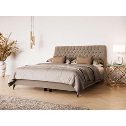 Polsterbett LEONIQUE "SYDNEE mit Matratze und Topper, in 2 Breiten (160 und 180 cm)", braun, B:162,5cm H:122cm L:223cm, 100% Polyester, Betten, Boxspringbett mit Kopfteil, Bettkasten, Matratze (BFK/TFK) und Topper