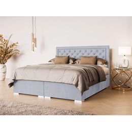 Polsterbett LEONIQUE "SACY mit Matratze und Topper, in 2 Breiten (160 und 180 cm)", silber, B:162cm H:121cm L:209cm, 100% Polyester, Betten, Boxspringbett mit Kopfteil, Bettkasten, Matratze (BFK/TFK) und Topper